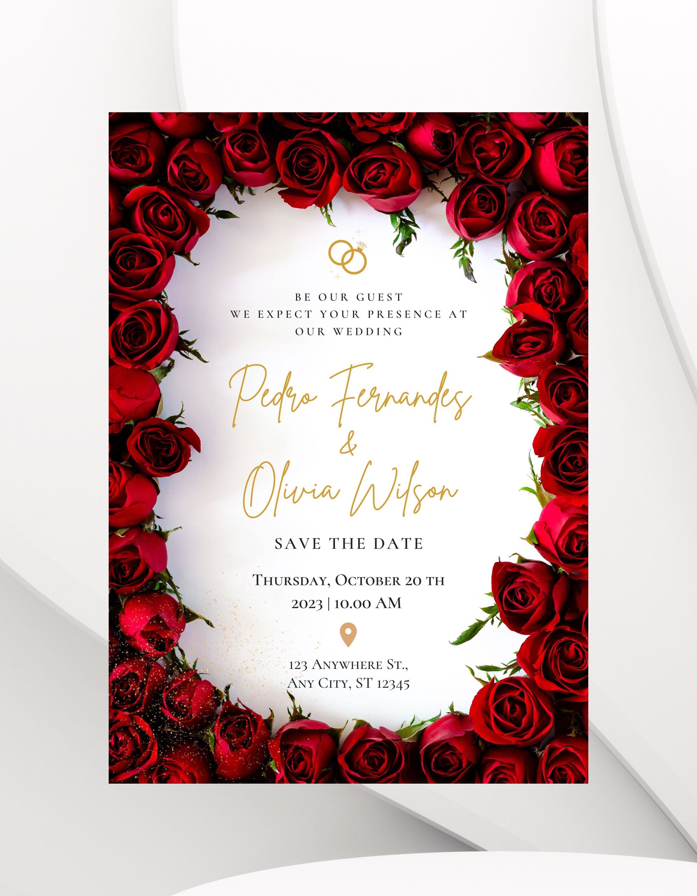 Red Rose Wedding Invitation Set, Red Rose RSVP, Dark Red Floral ...