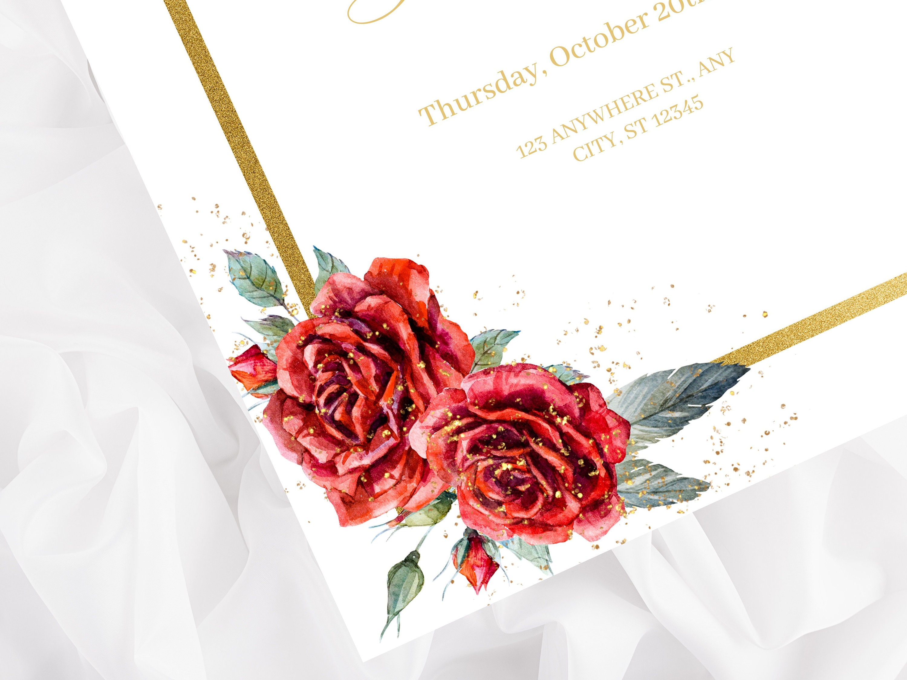 Red Rose Wedding Invitation Set, Red Rose RSVP, Dark Red Floral ...