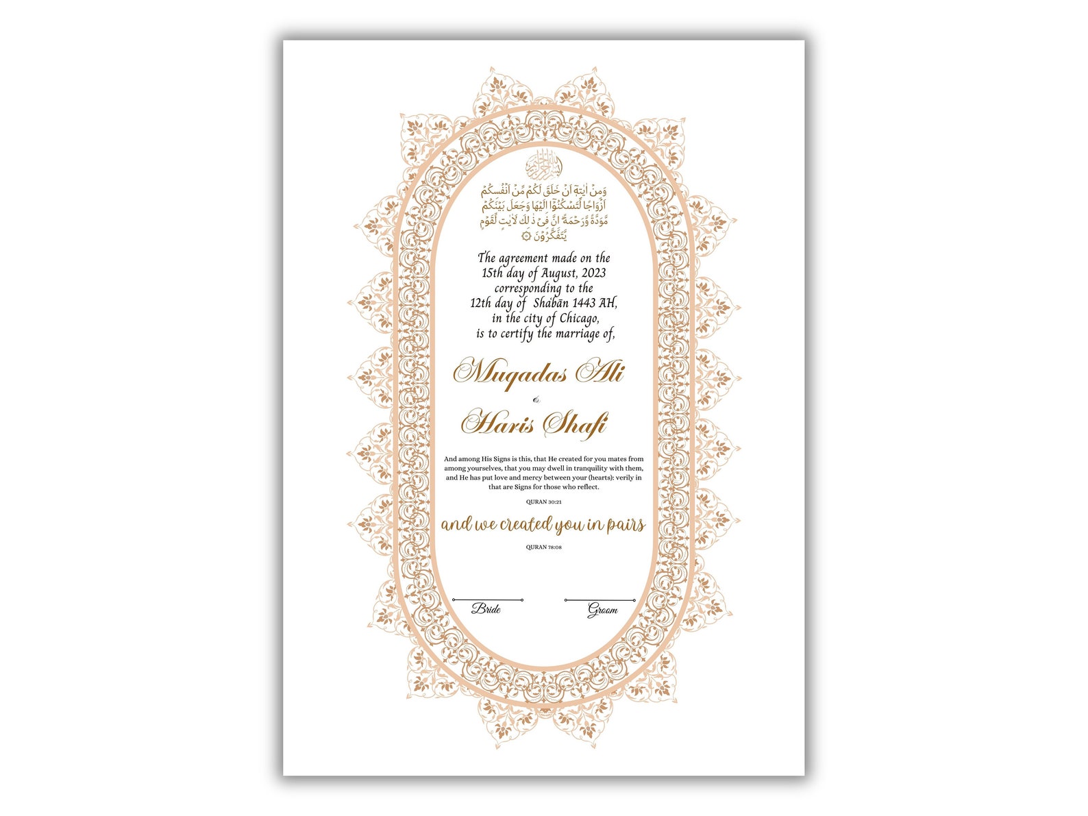 Nikah Contract, Nikkah Certificate, Digital Islamic Marriage Contract ...