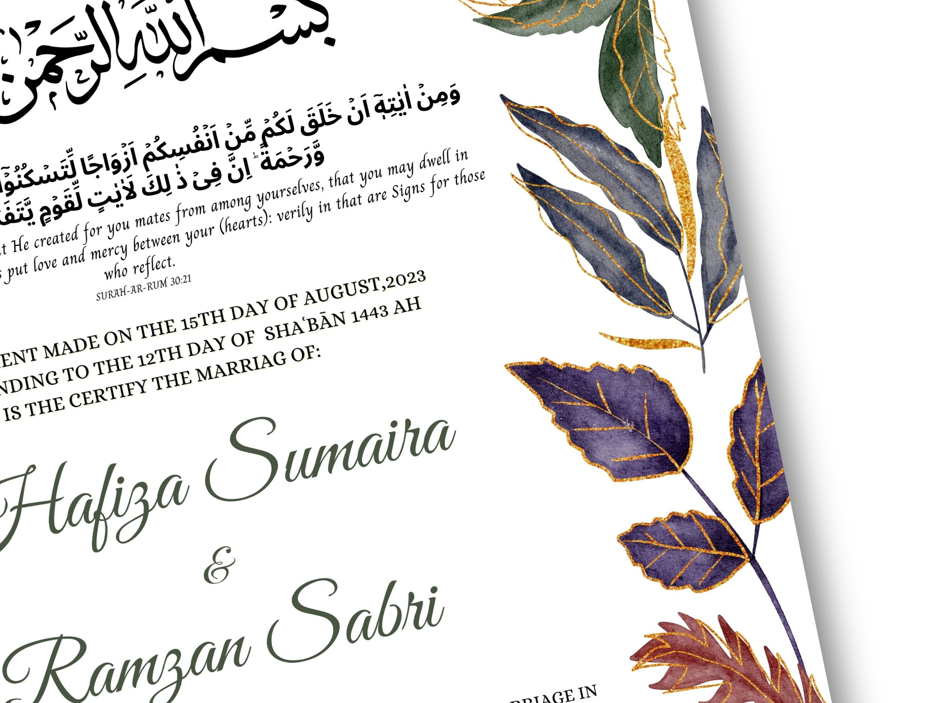 Nikkah Certificate Digital Download Personalised, A4, A3, Template ...