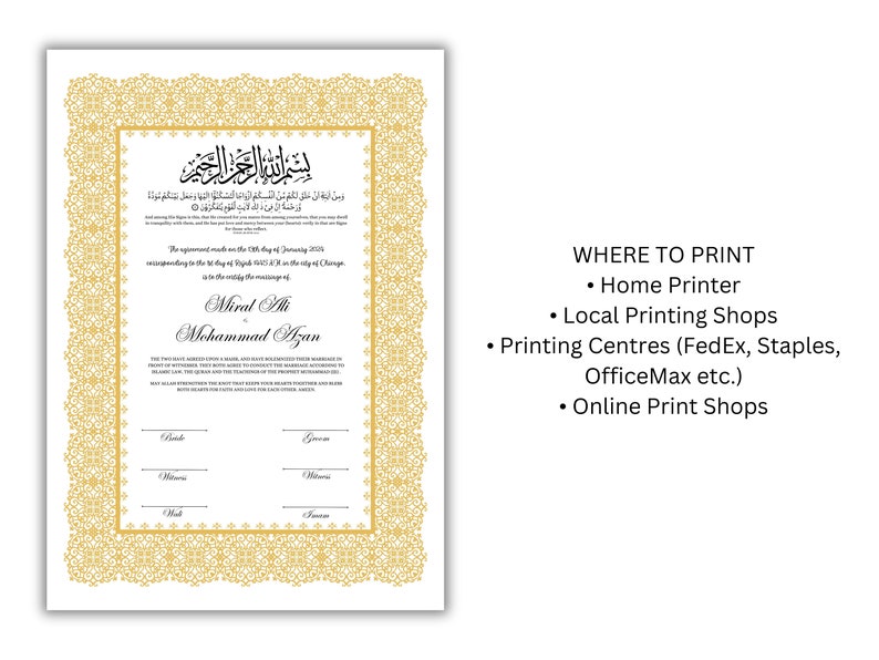 A4/A3 Nikkah Certificate, Printable Nikkahnama Template, Marriage ...
