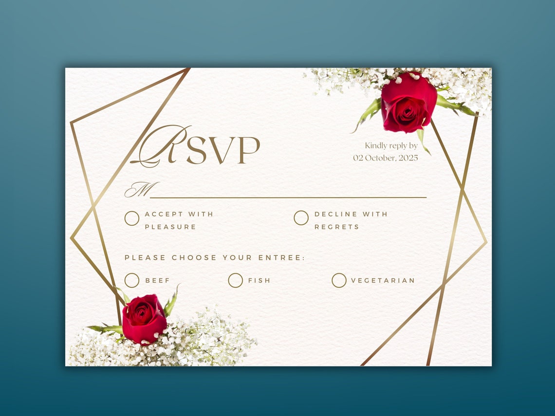 Red Rose Wedding Invitation Template , Red Rose Invite, Elegant Red ...
