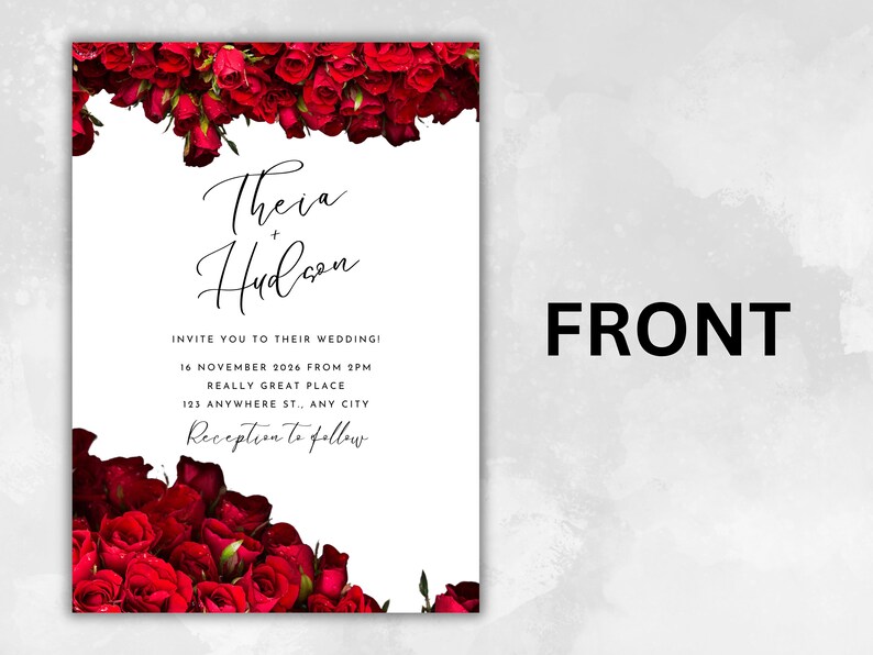 Red Rose Wedding Invitation Set, Red Rose RSVP, Dark Red Floral ...