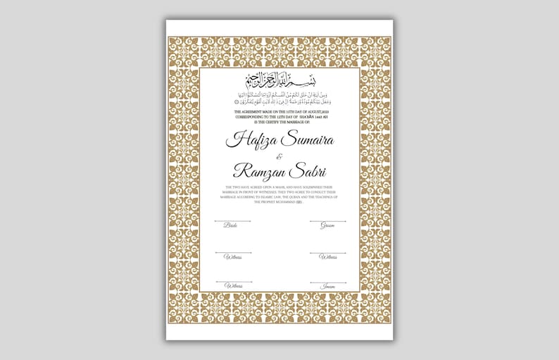 Printable Nikkah Contract Template A3 A4 | Islamic Marriage | PDF ...