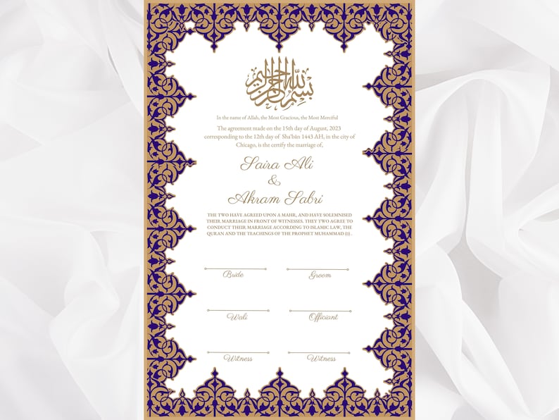 Nikkah Certificate, Nikkah Islamic Marriage Certificate, Printable ...