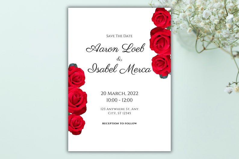 Red Rose Wedding Invitation Set, Red Rose RSVP, Welcome Sign, Elegant ...