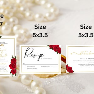 Red Rose Wedding Invitation Set, Red Rose RSVP, Dark Red Floral ...