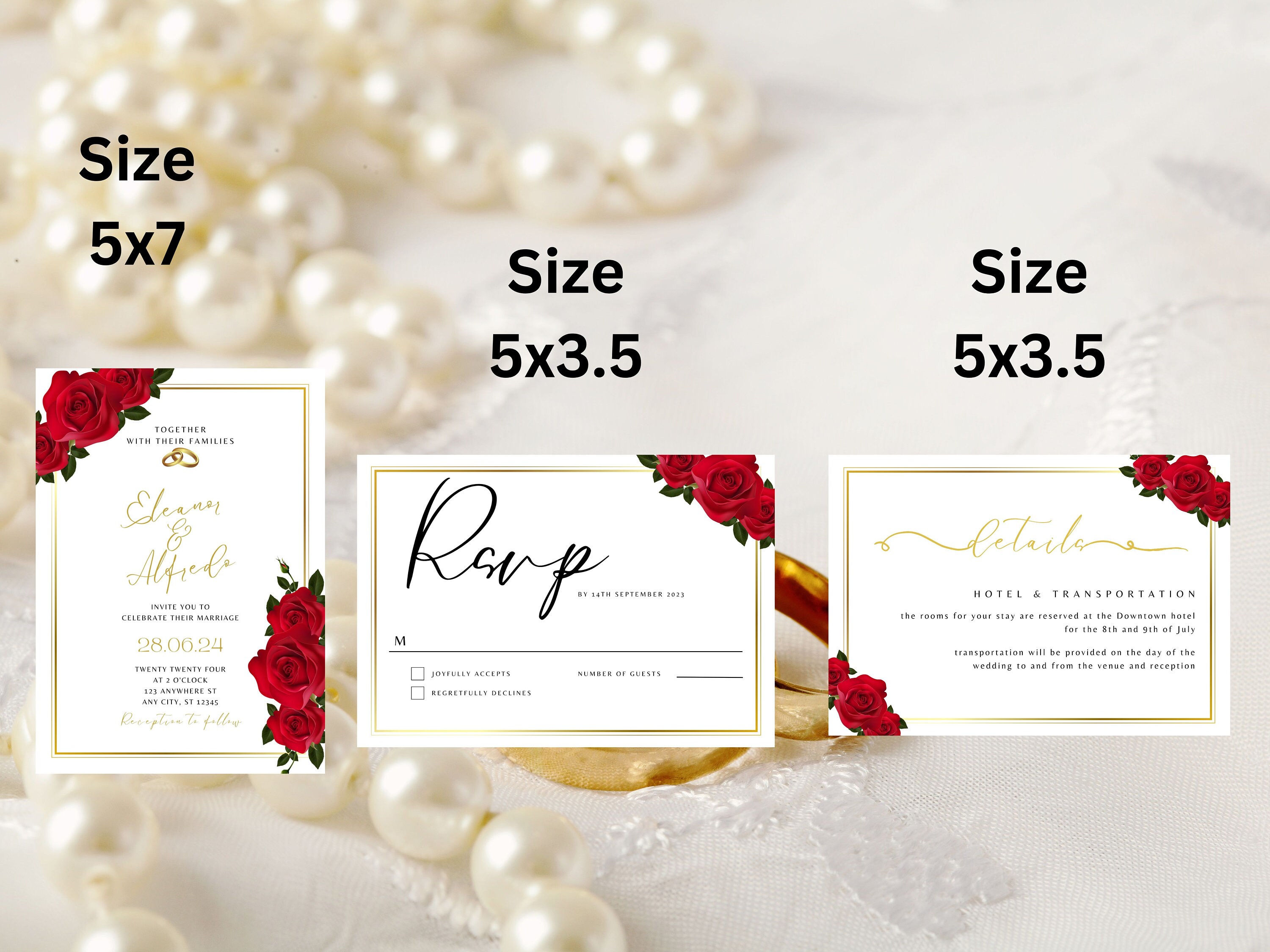 Red Rose Wedding Invitation Set, Red Rose RSVP, Dark Red Floral ...