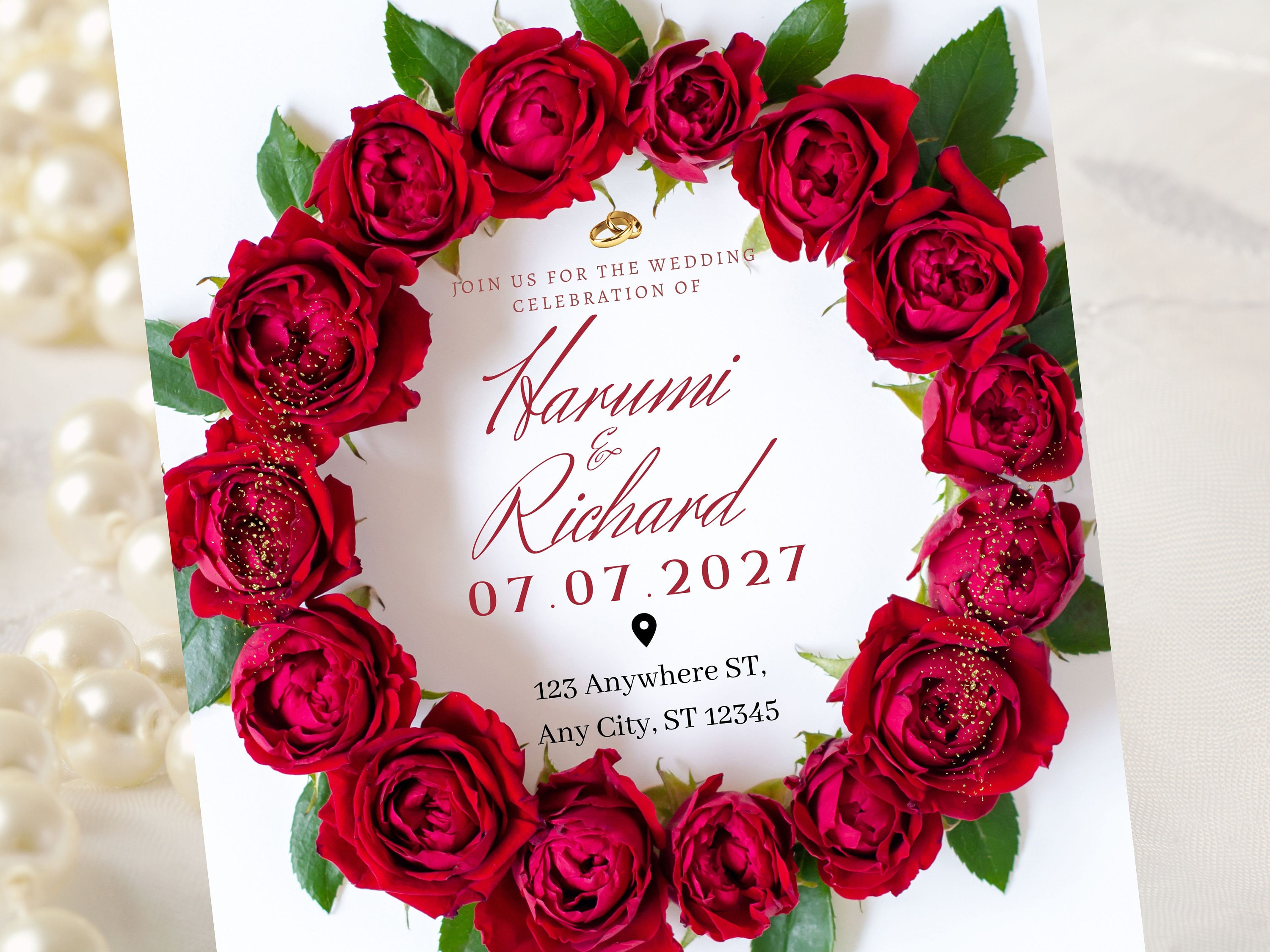 Red Rose Wedding Invitation Set , Red Rose RSVP, Dark Red Floral ...