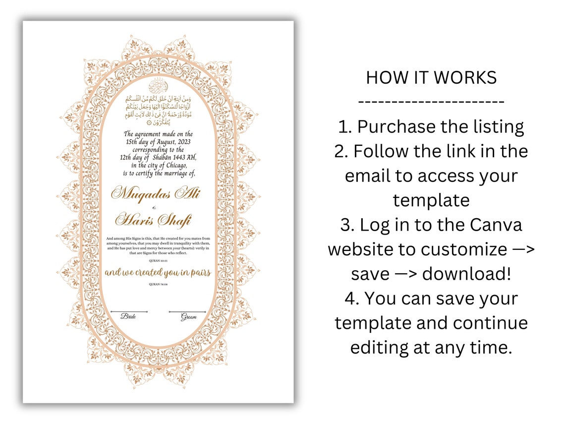 Nikah Contract, Nikkah Certificate, Digital Islamic Marriage Contract ...