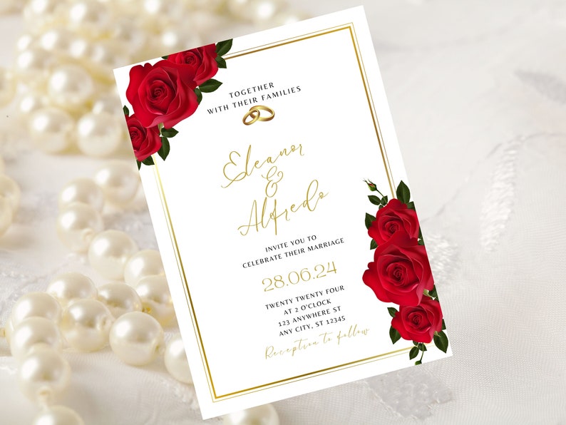 Red Rose Wedding Invitation Set, Red Rose RSVP, Dark Red Floral ...