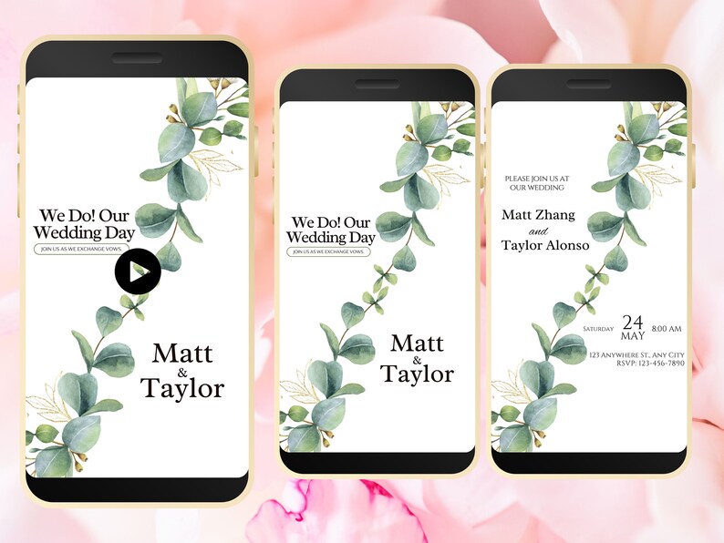 Digital Wedding Invitation, Eucalyptus Mobile Invite, Greenery ...
