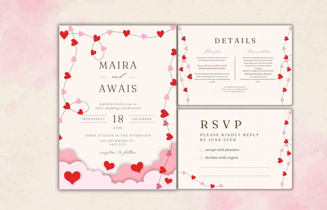 Romantic Wedding Invitation Template, Wedding Invitations Valentine ...