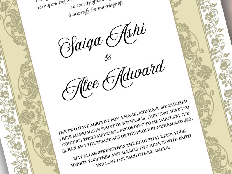 Nikkah Certificate Digital, Nikkah Contract,customizable Digital Nikkah ...