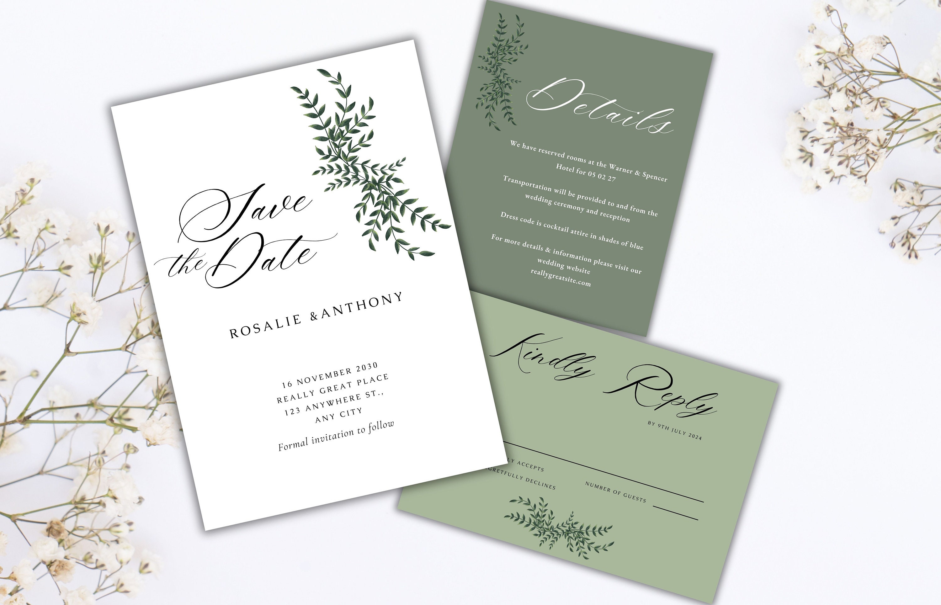 Sage Green Wedding Card, Printable Sage Wedding Invitation Template ...