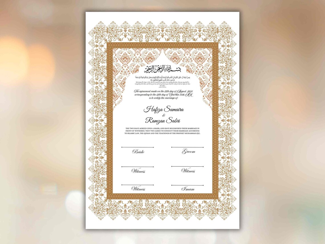 Printable Nikkah Contract Template | Islamic Marriage Contract | Muslim ...