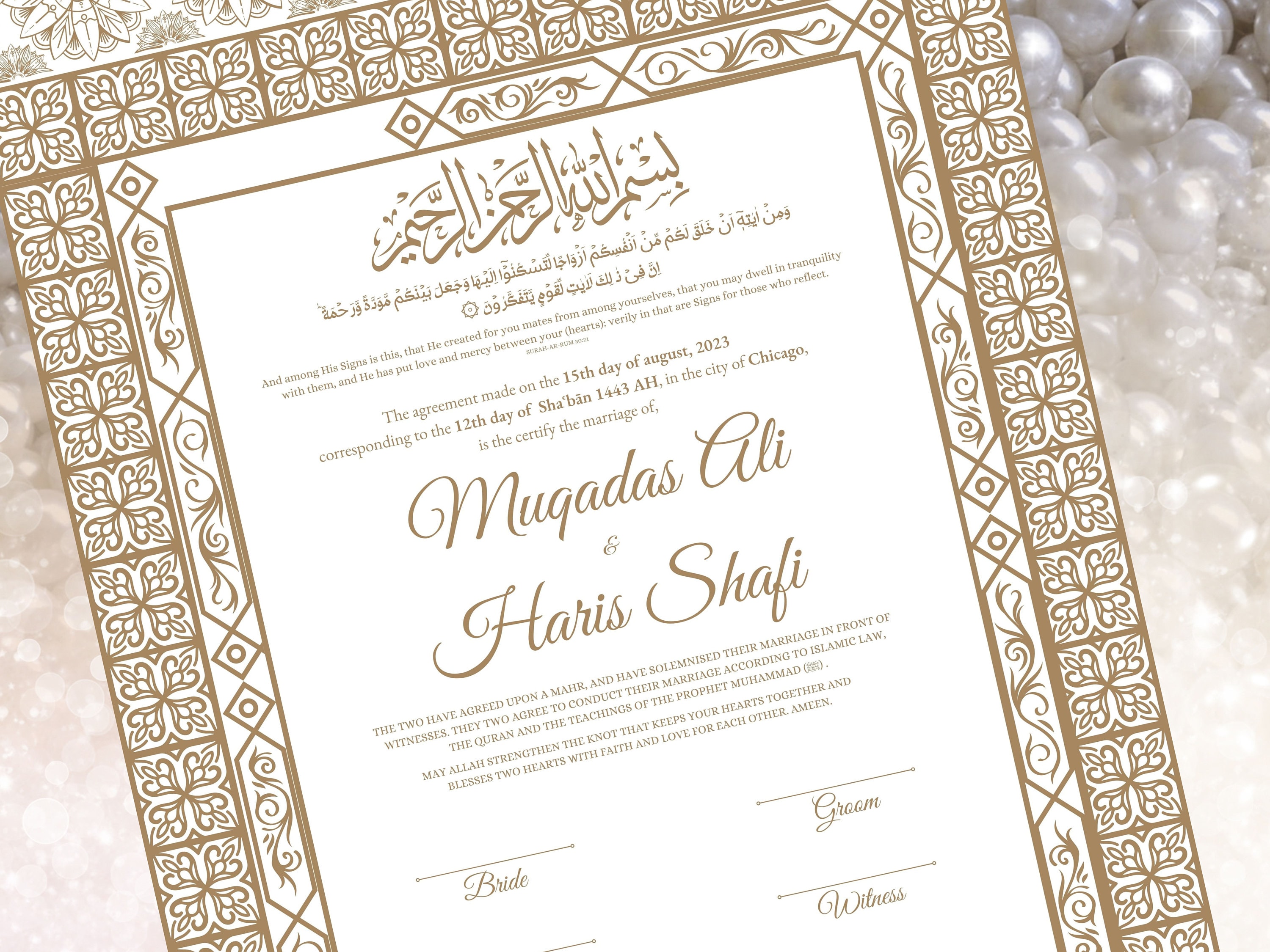 Nikkah Certificate, Nikkah Islamic Marriage Certificate, Printable ...