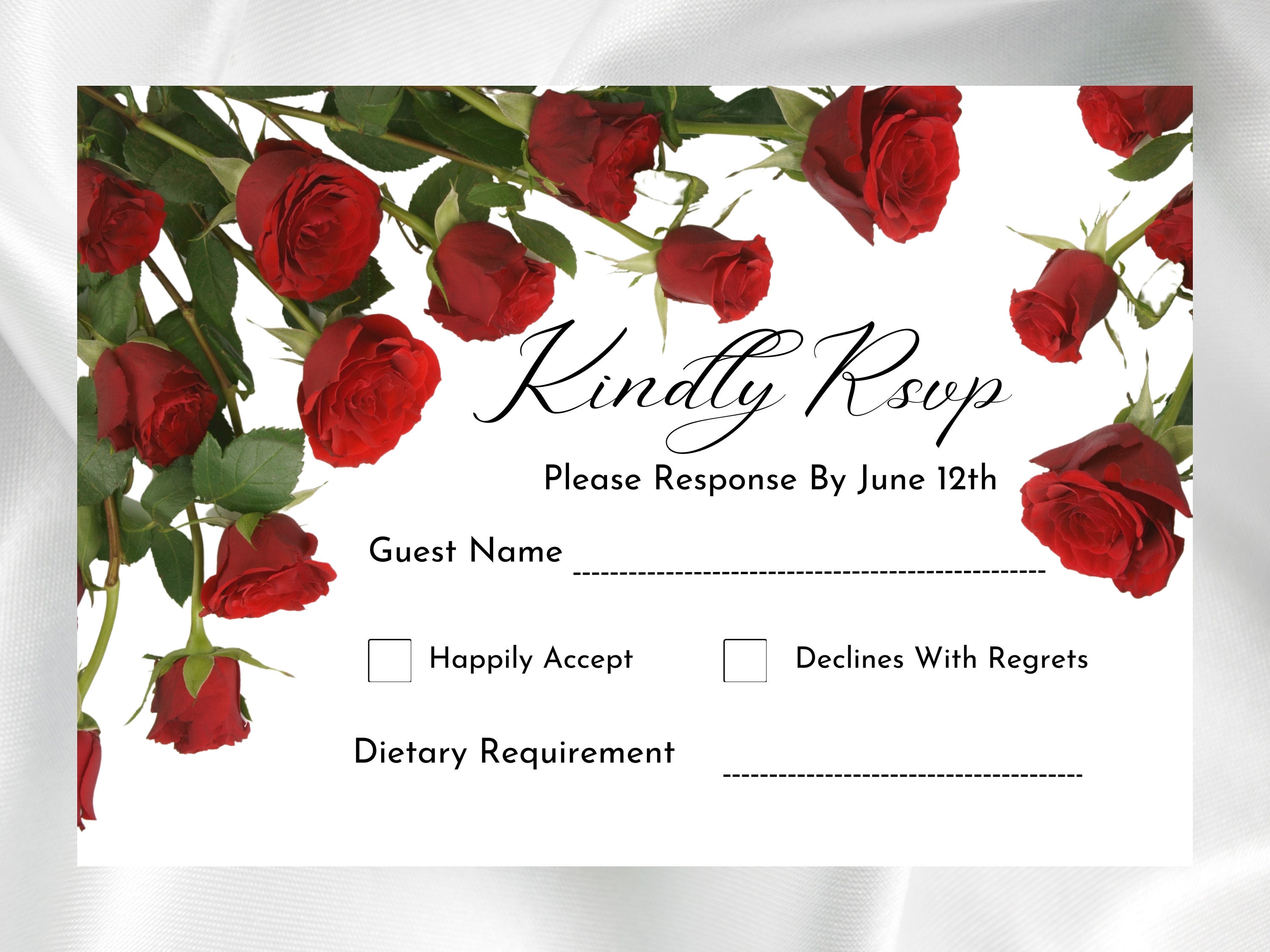 Red Rose Wedding Invitation , Dark Red Floral Gold Frame Border Invite ...