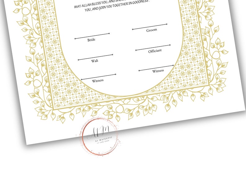 Gold Nikkah Contract Template, Gold Islamic Marriage, Contract Nikkah ...