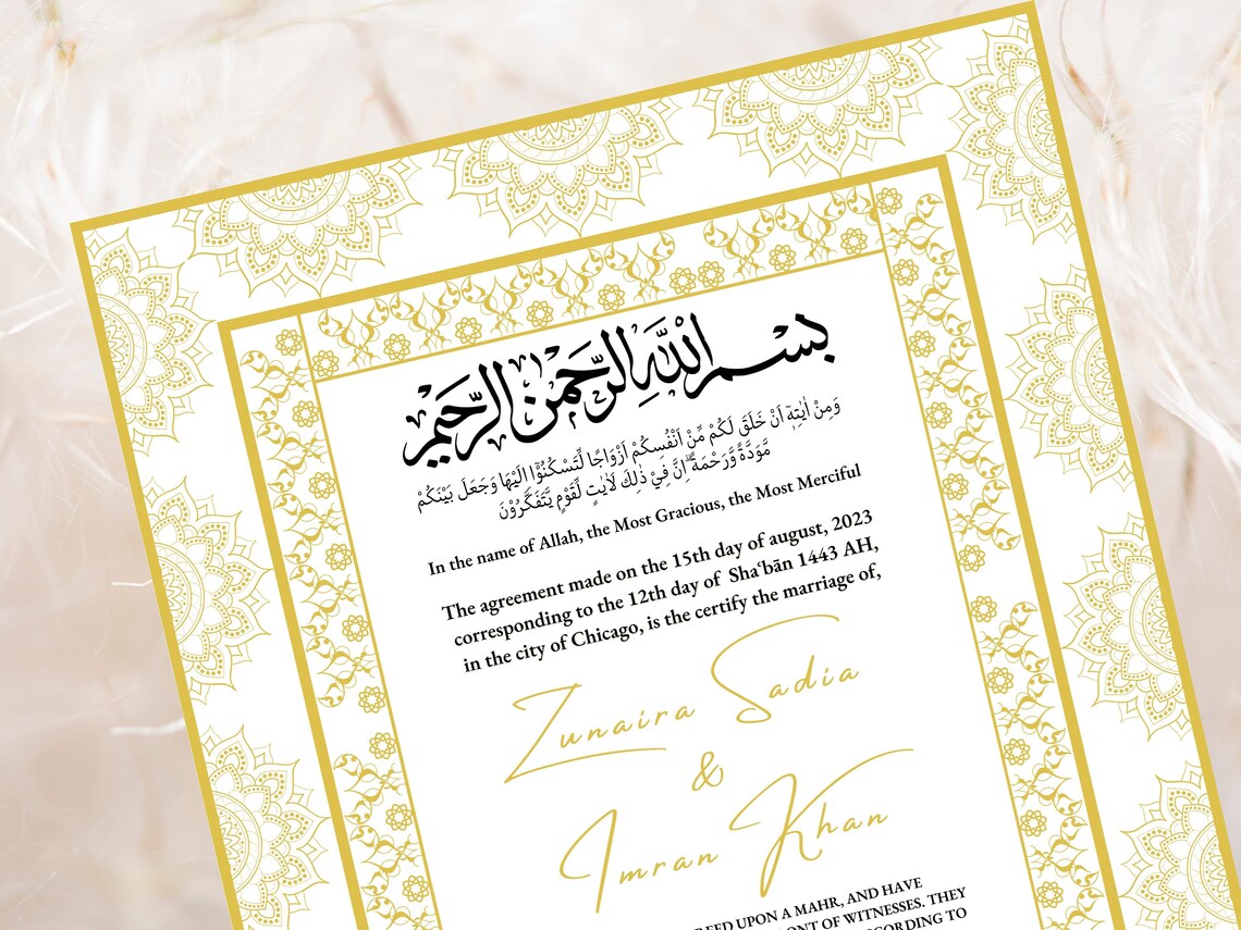 Nikkah Certificate Gold, Luxury Nikkah Contract, Editable Nikah Nama ...