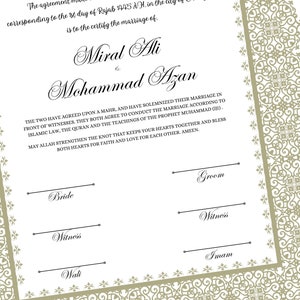 A4/A3 Nikkah Certificate, Nikkah Contract Template Editable, Printable ...