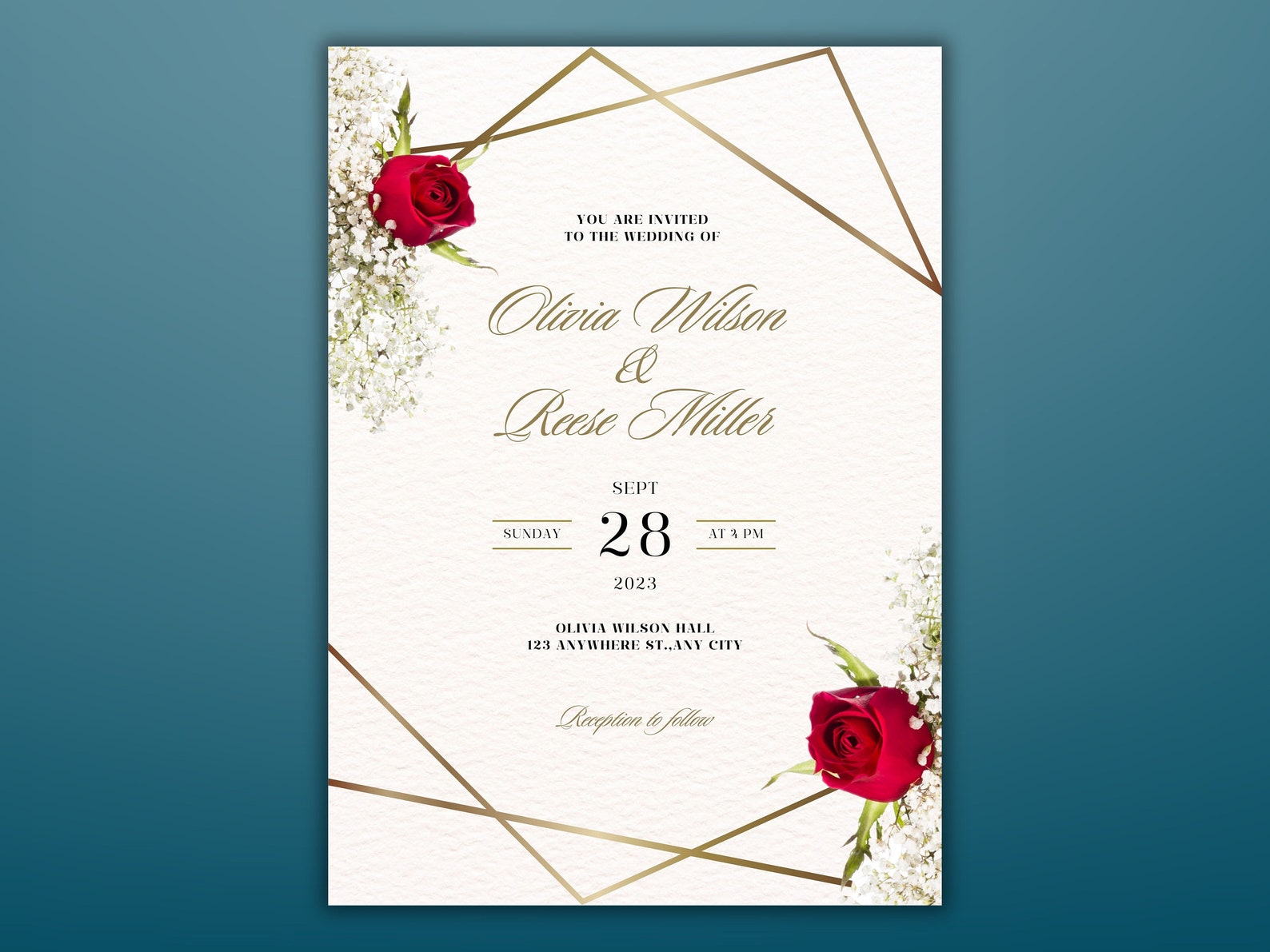 Red Rose Wedding Invitation Template , Red Rose Invite, Elegant Red ...