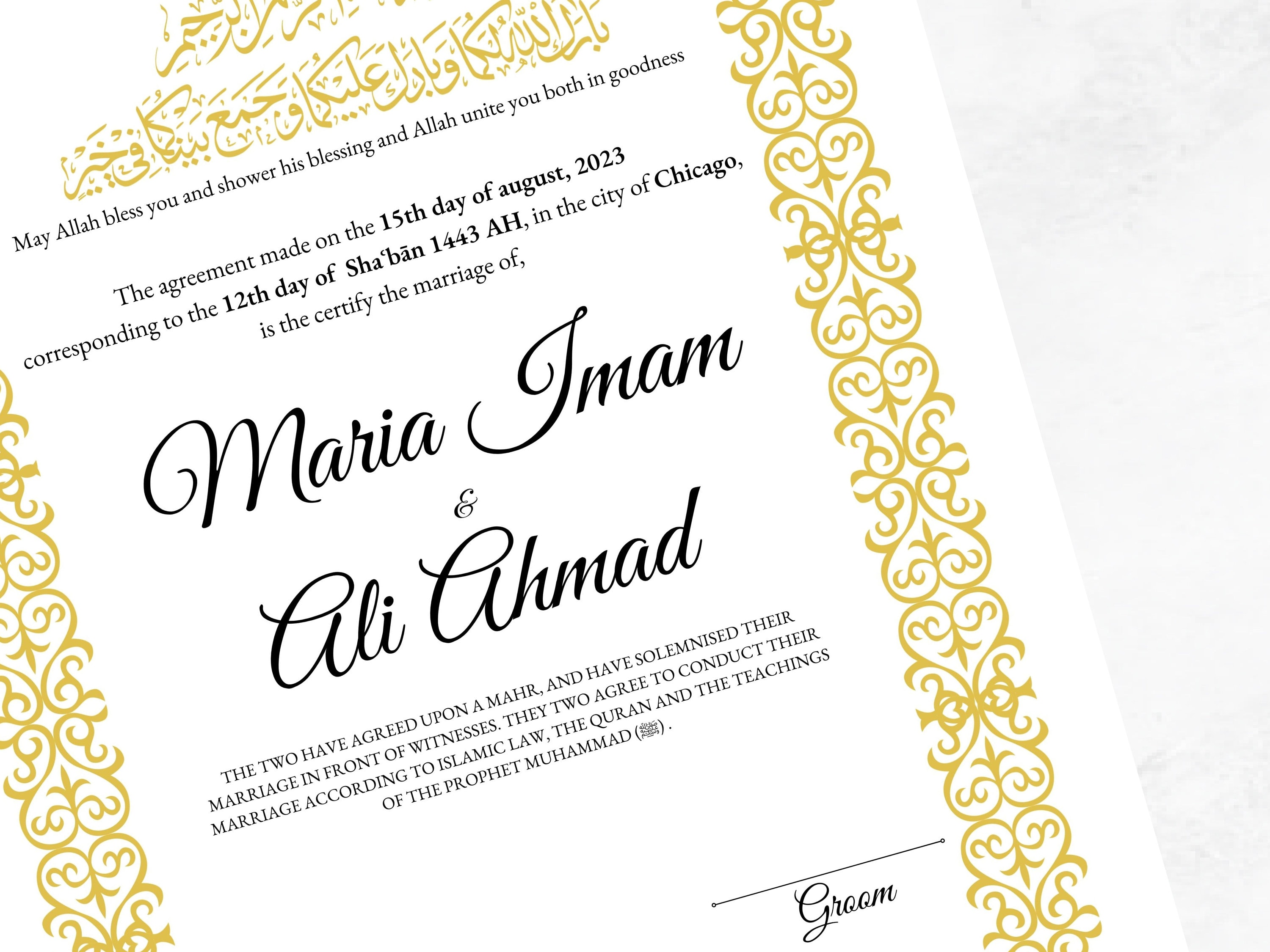 Printable Nikkah Contract Template Islamic Marriage PDF Muslim Marriage ...