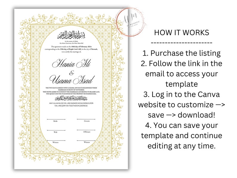 Gold Nikkah Contract Template, Gold Islamic Marriage, Contract Nikkah ...