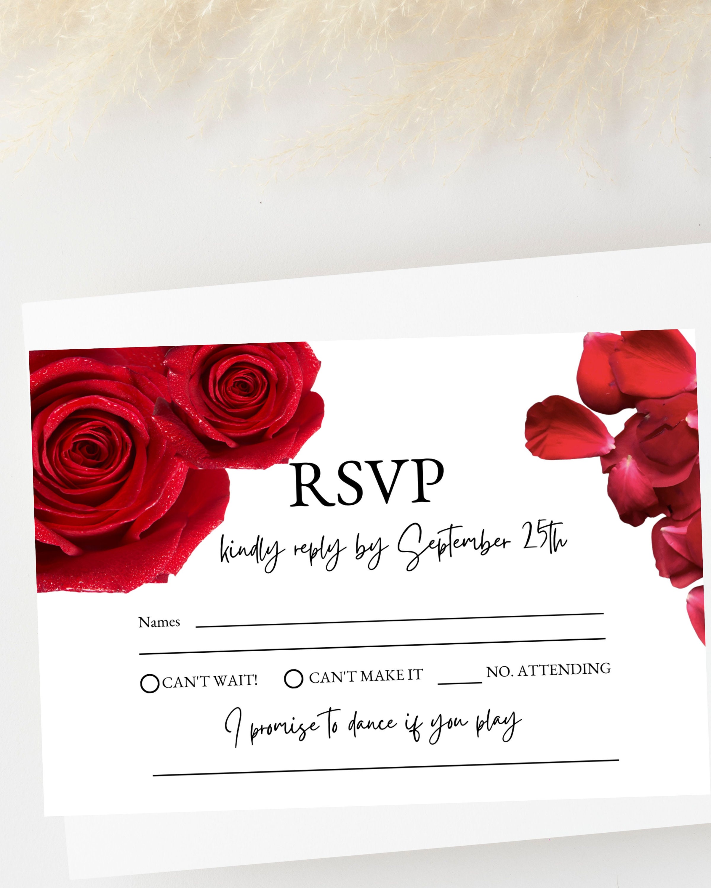 Red Rose Wedding Invitation Set, Red Rose RSVP, Dark Red Floral ...