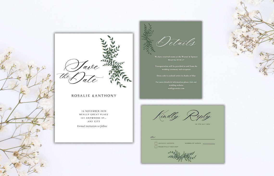 Sage Green Wedding Card, Printable Sage Wedding Invitation Template ...