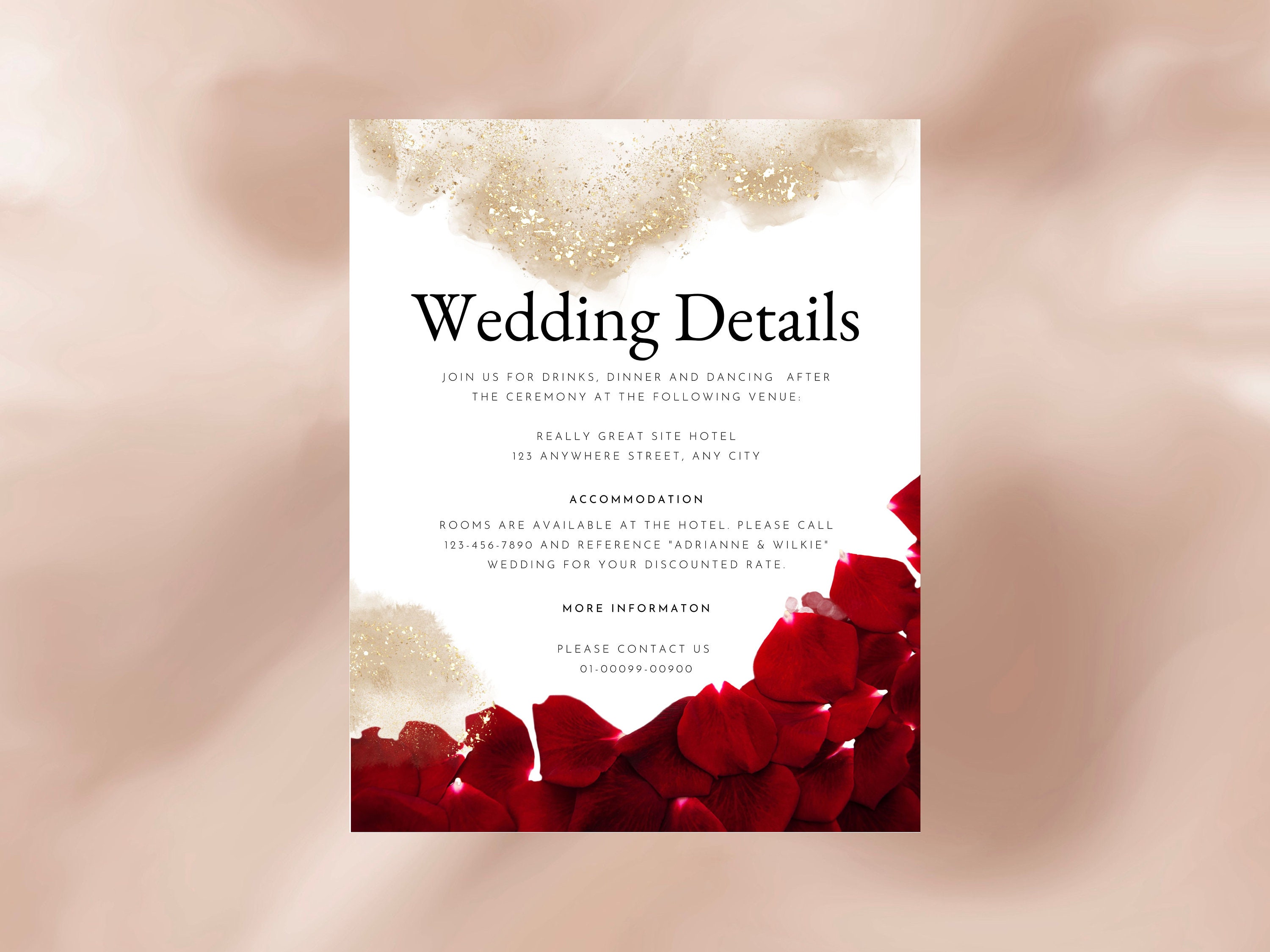 Red Rose Wedding Invitation Template , Dark Red Rose Petals, Elegant ...