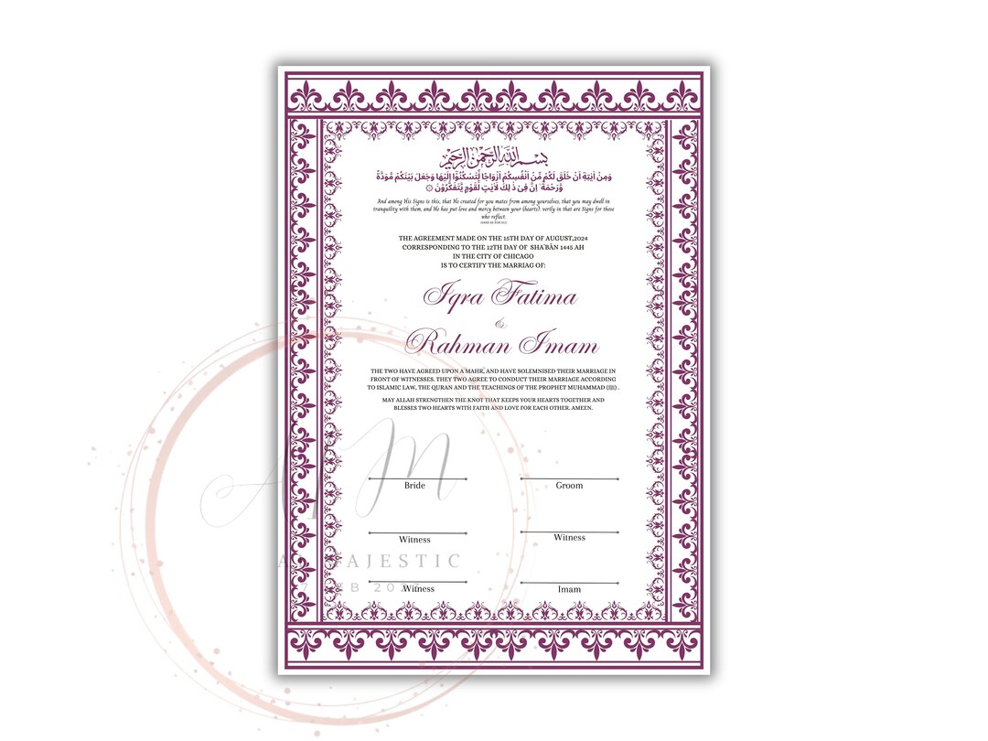 Printable Nikkah Contract Template | Islamic Marriage | PDF Muslim ...
