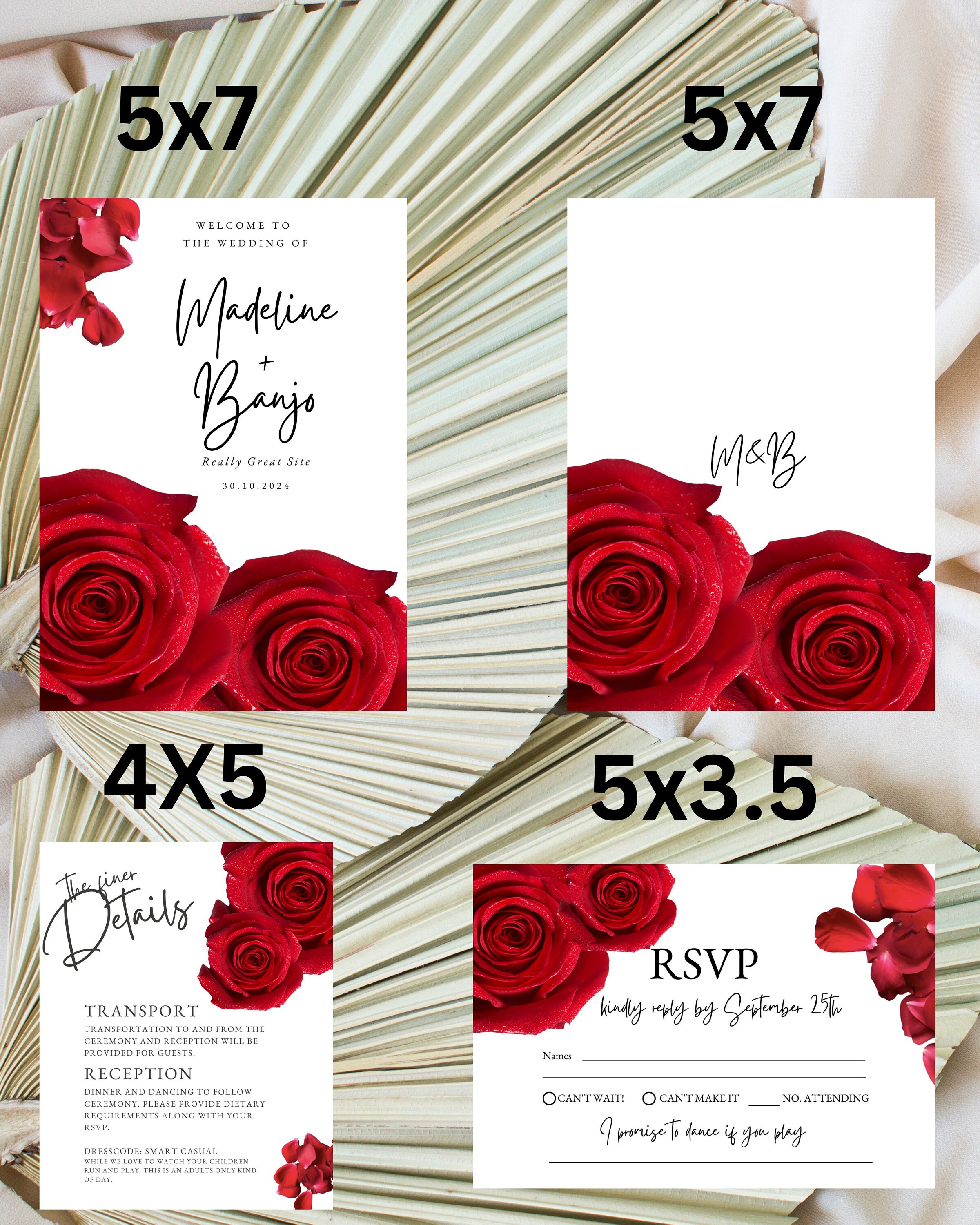 Red Rose Wedding Invitation Set, Red Rose RSVP, Dark Red Floral ...