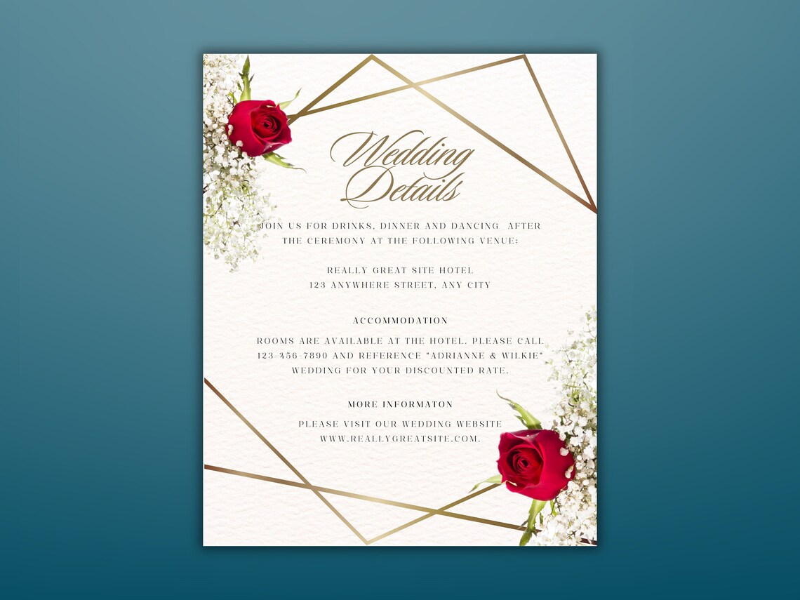 Red Rose Wedding Invitation Template , Red Rose Invite, Elegant Red ...
