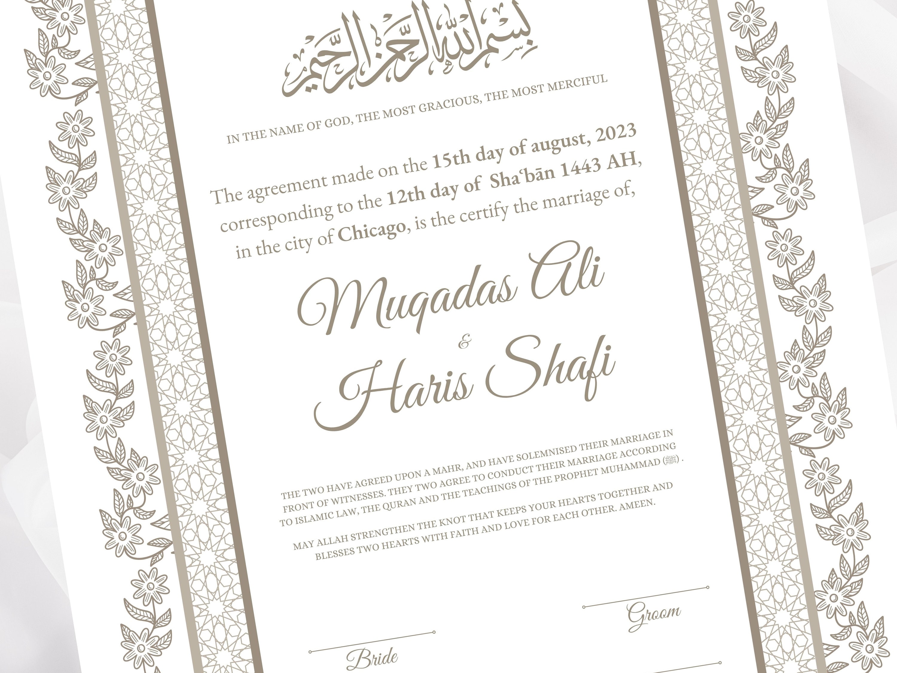 Nikkah Certificate Digital Download, Editable, Template, Muslim ...