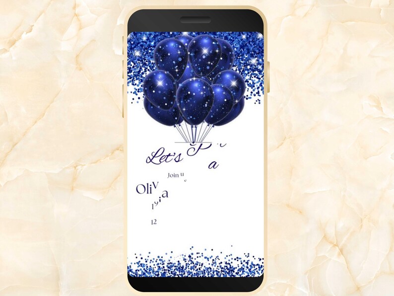 Editable Blue Birthday Invitation: Navy Balloons, Classy Text (5x7 In ...