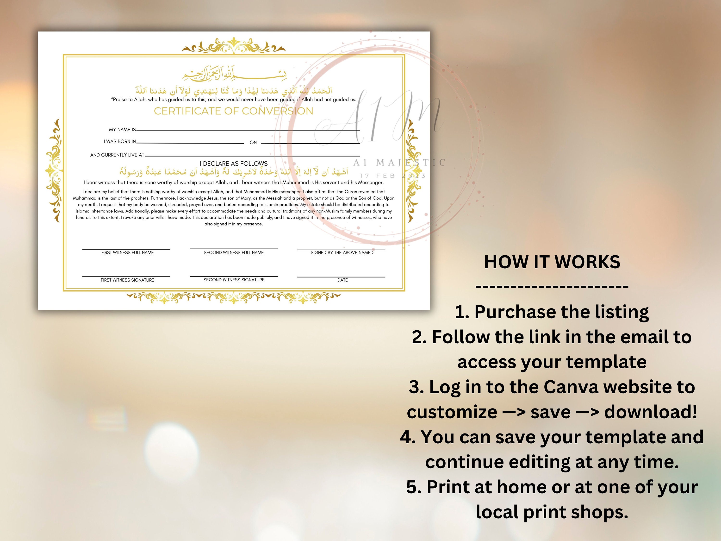 Conversion Certificate, Muslim Conversion Certificate, Shahada ...