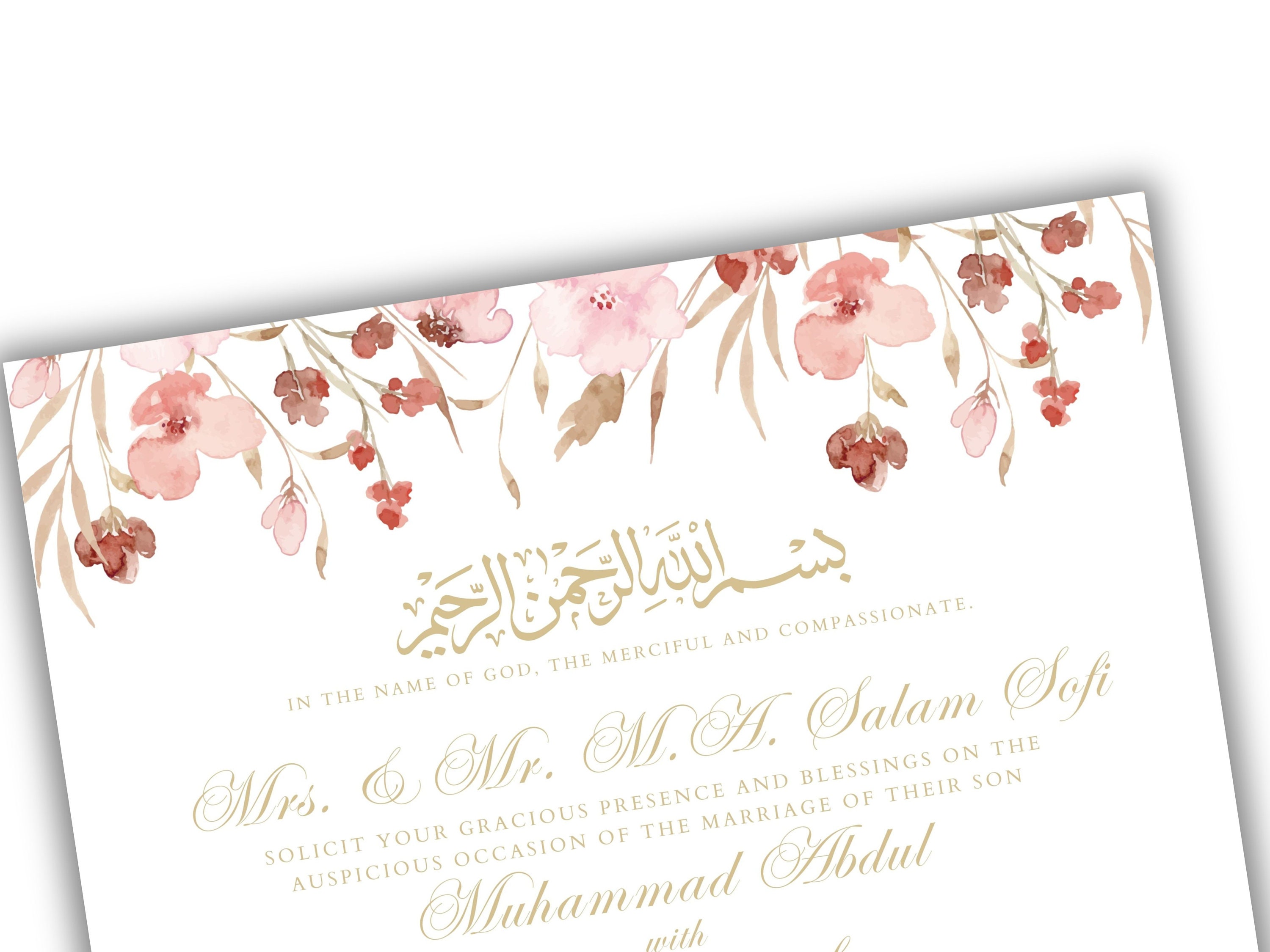 Floral Muslim Wedding Invitation Template, Wedding Card, Muslim Wedding ...