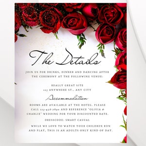Red Rose Wedding Invitation Set, Red Rose RSVP, Dark Red Floral, Red ...