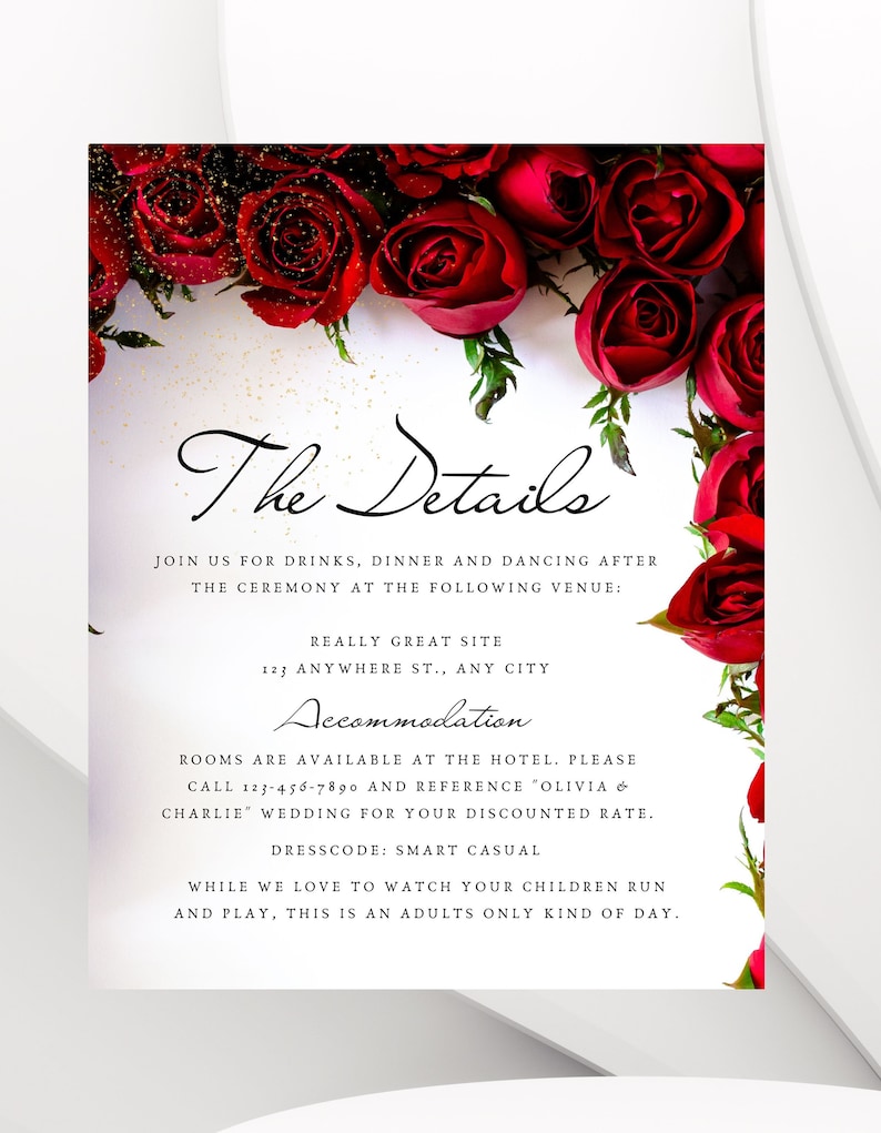 Red Rose Wedding Invitation Set, Red Rose RSVP, Dark Red Floral, Red ...