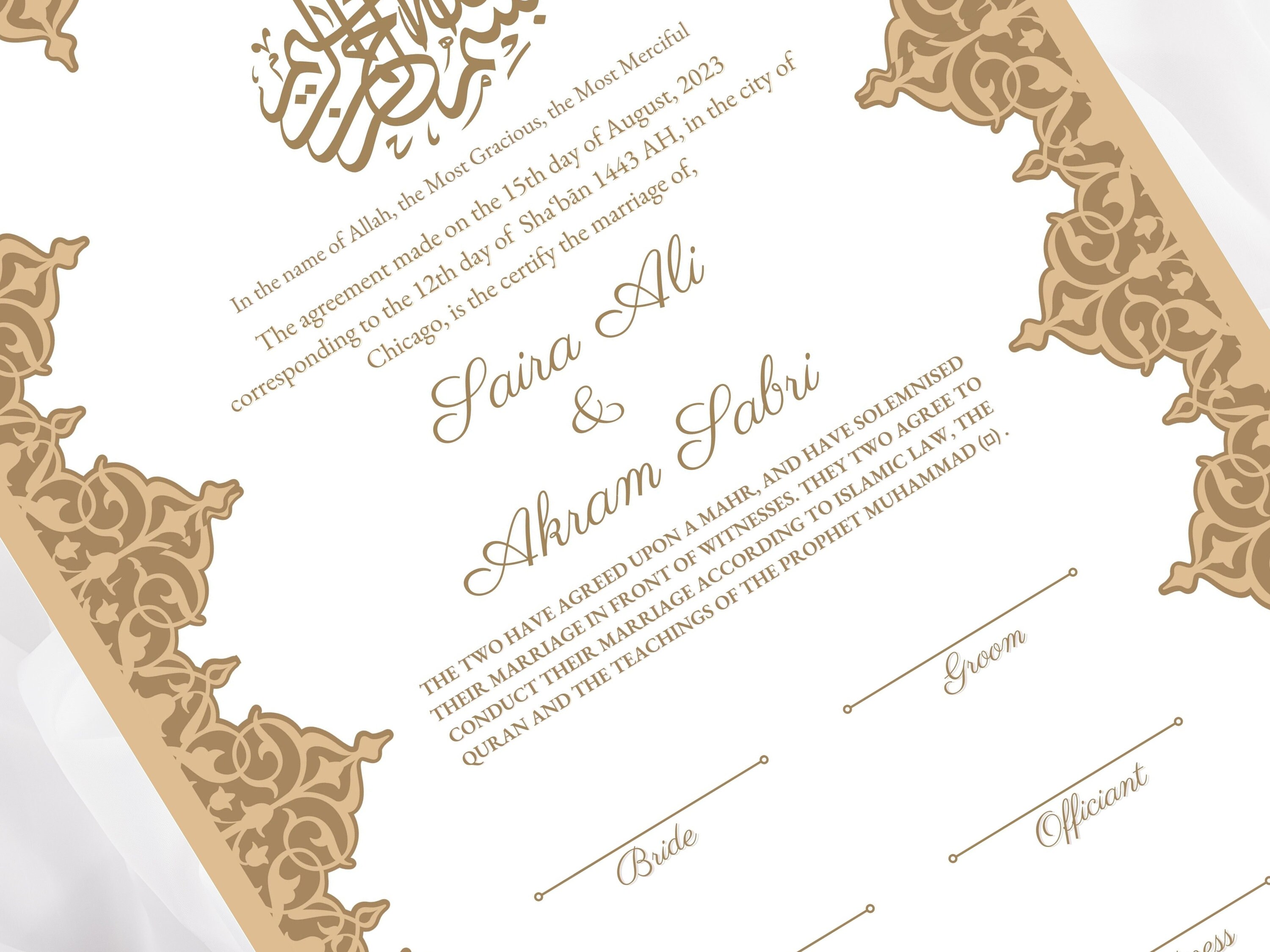 Nikkah Certificate, Template, Easy to Edit, Muslim Nikkah Contract ...