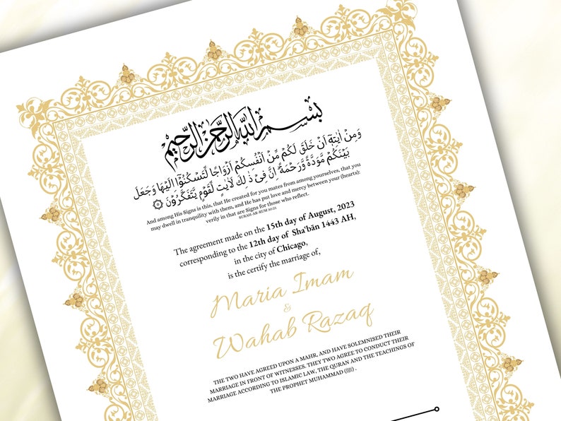 Luxury Nikkah Certificate, A4/A3 Islamic Wedding Contract, Muslim ...