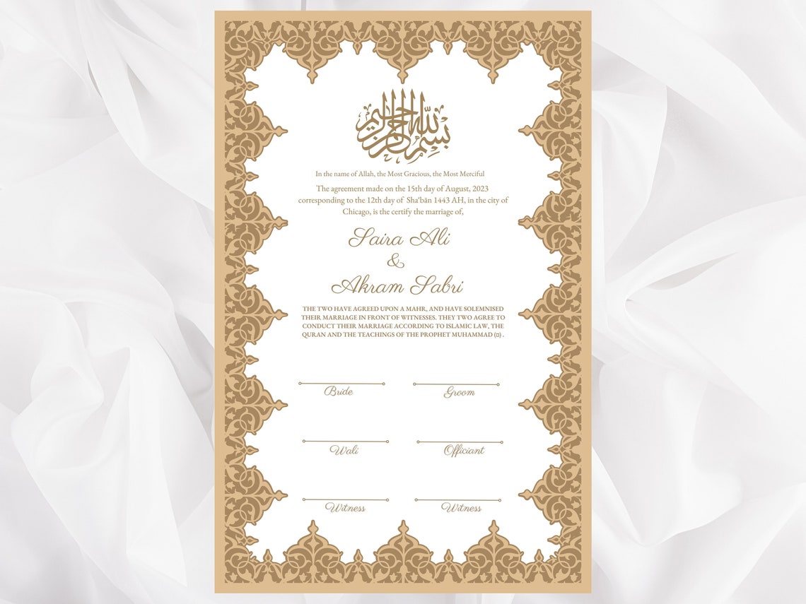Nikkah Certificate Template Easy to Edit Muslim Nikkah - Etsy