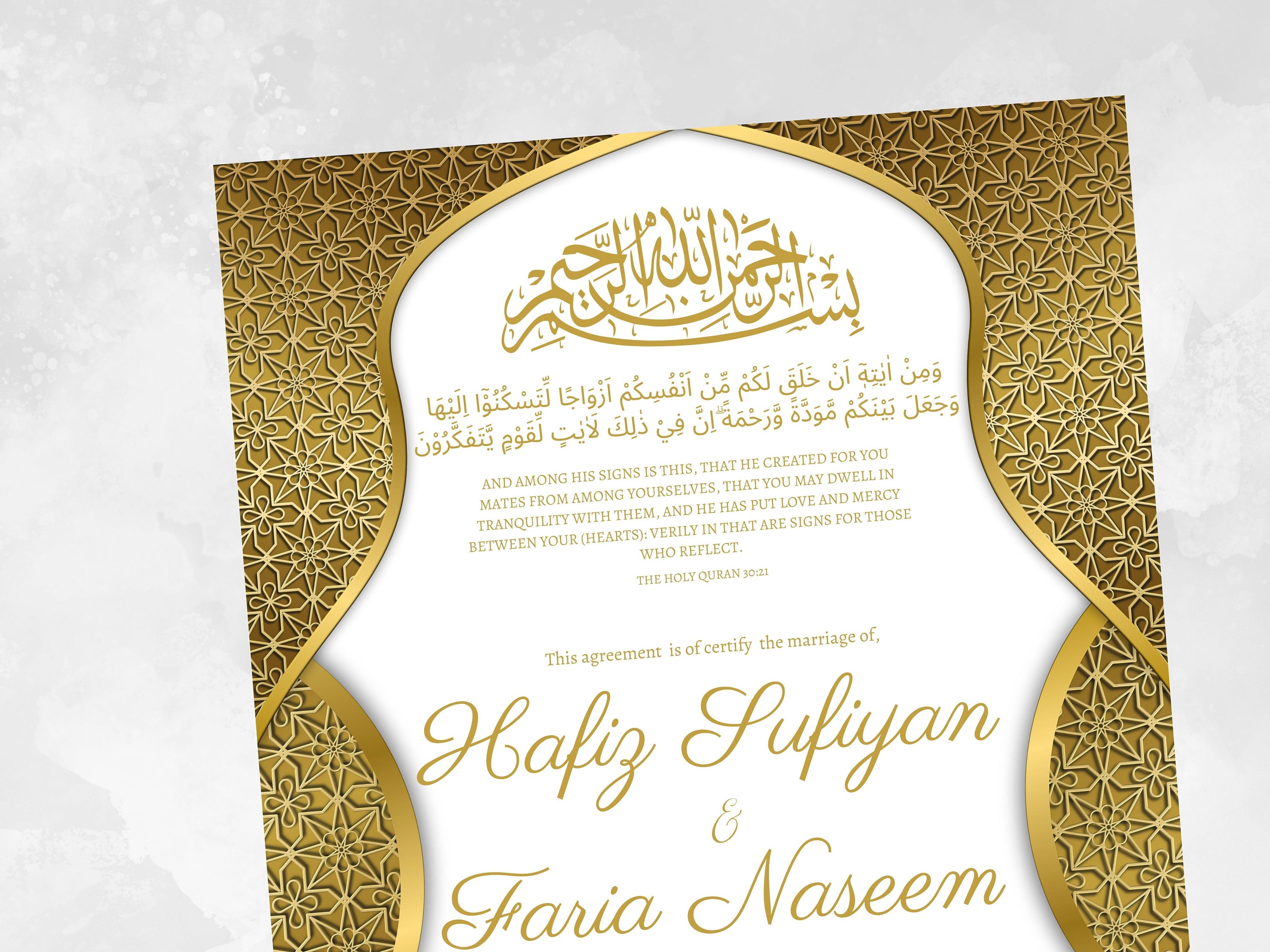 Nikkah Certificate, Authentic Islamic Wedding Sign Agreement, Muslim ...