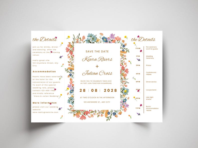 Editable Wedding Invitation Template | Wildflower Gatefold Design ...