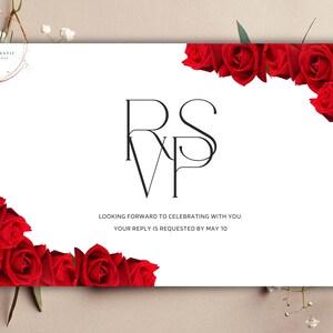 Red Rose Wedding Invitation Set, Red Rose RSVP, Dark Red Floral ...