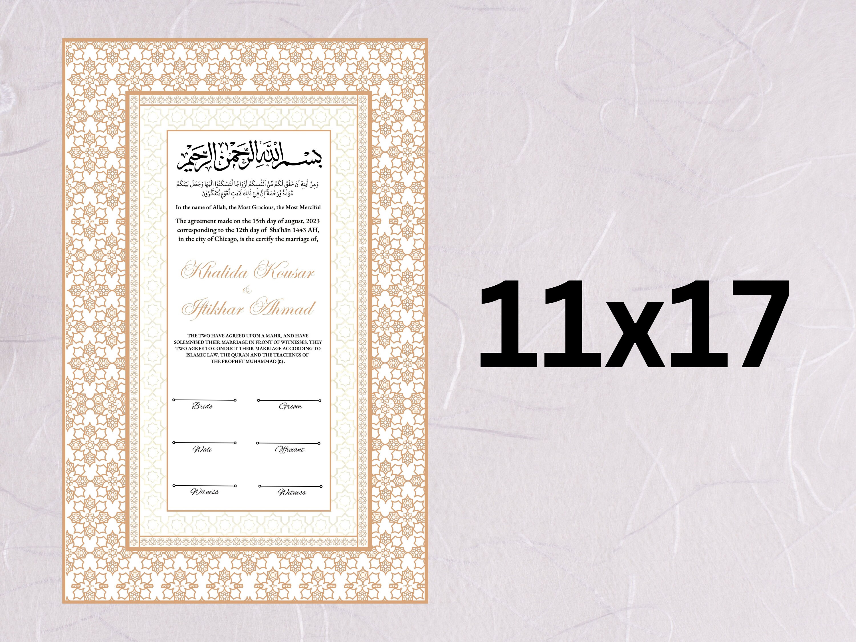 Luxury Nikkah Contract, Nikkah Certificate, Custom Nikah Nama, Islamic ...