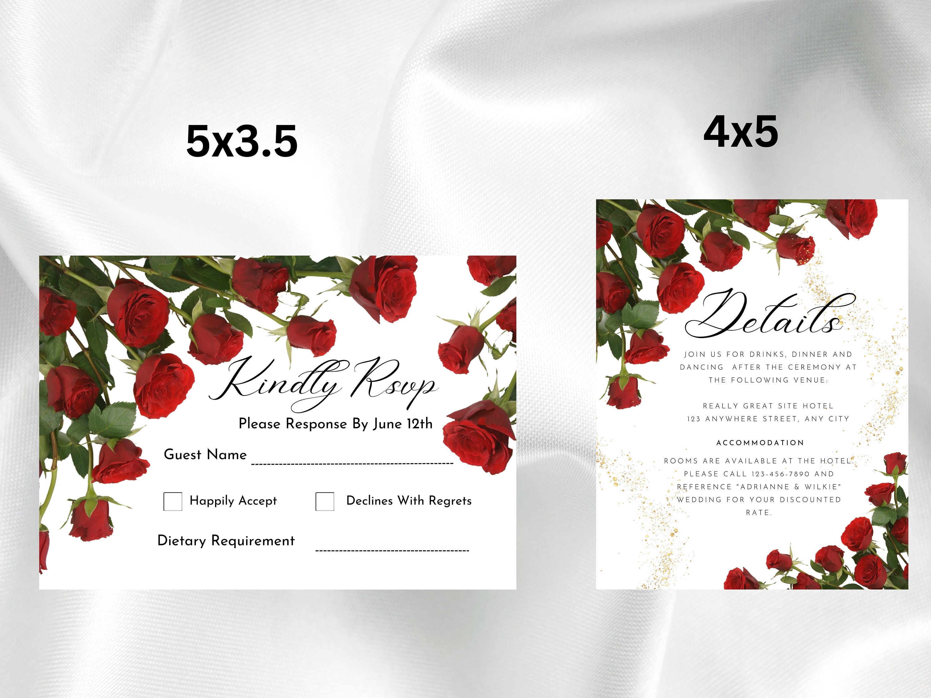 Red Rose Wedding Invitation , Dark Red Floral Gold Frame Border Invite ...