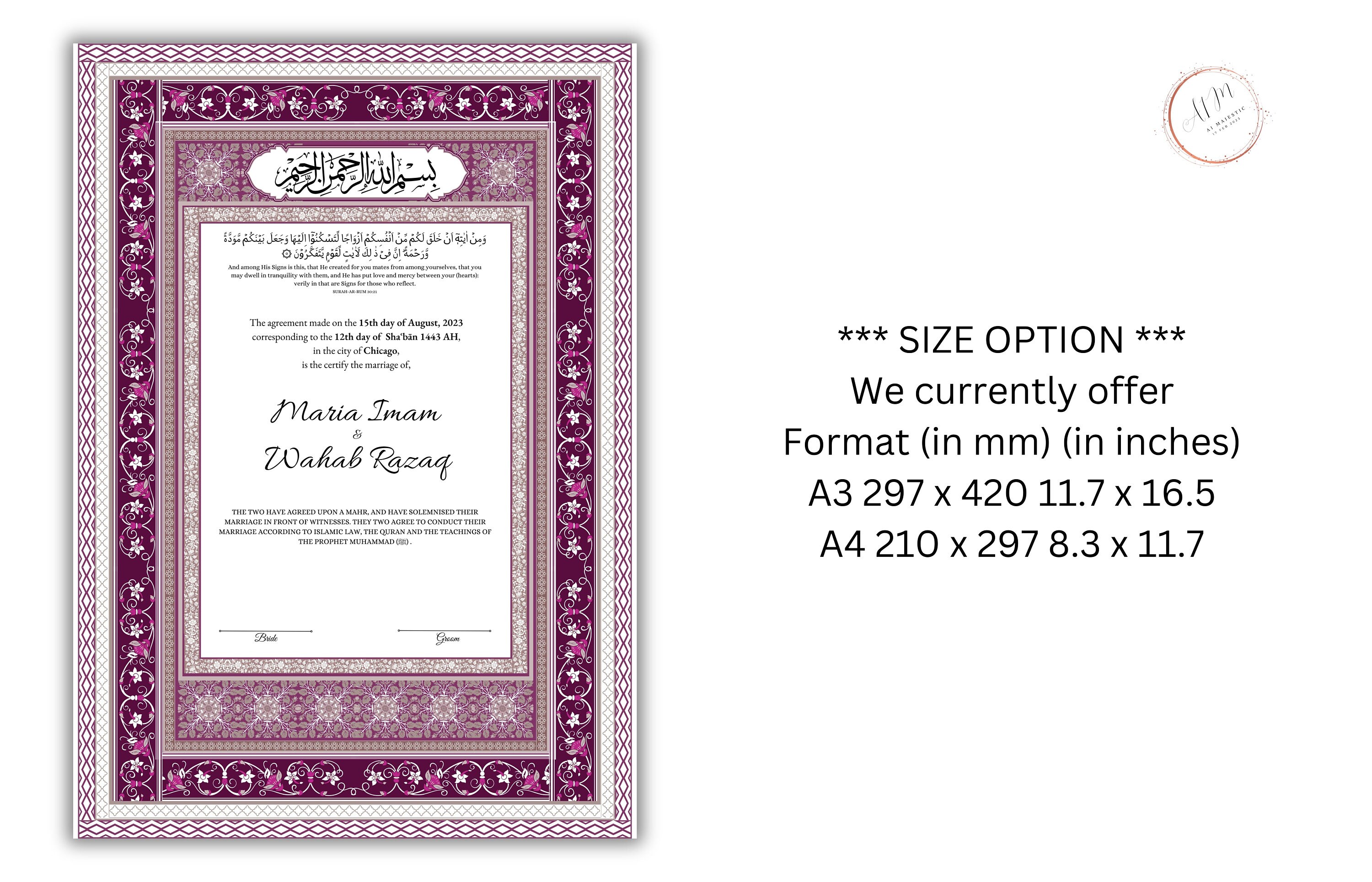 Nikkah Certificate Digital Download Personalized, Luxury Nikkah ...