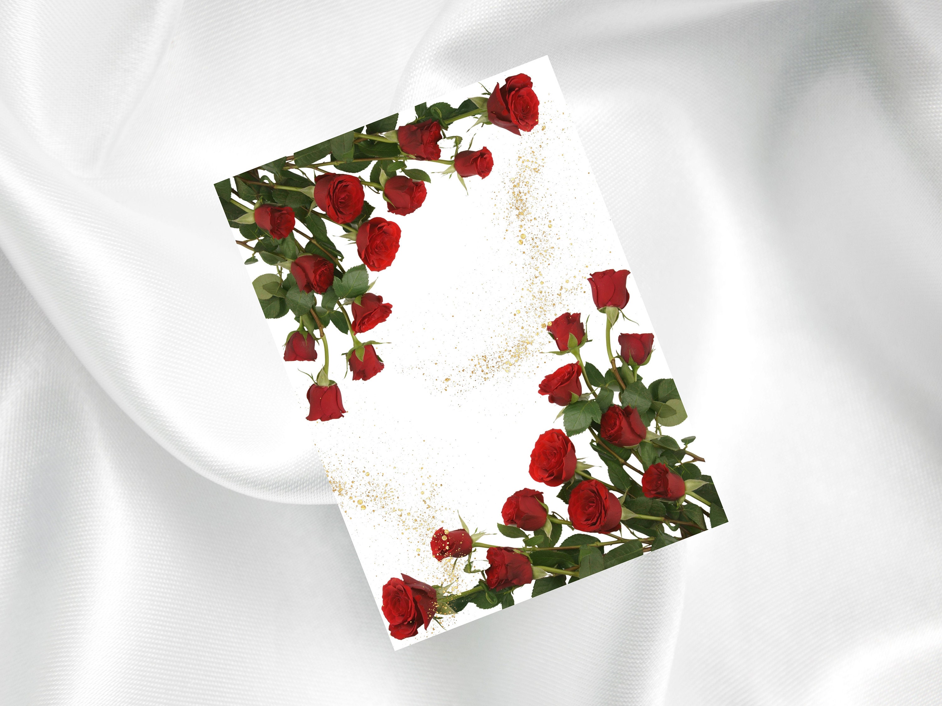 Red Rose Wedding Invitation , Dark Red Floral Gold Frame Border Invite ...